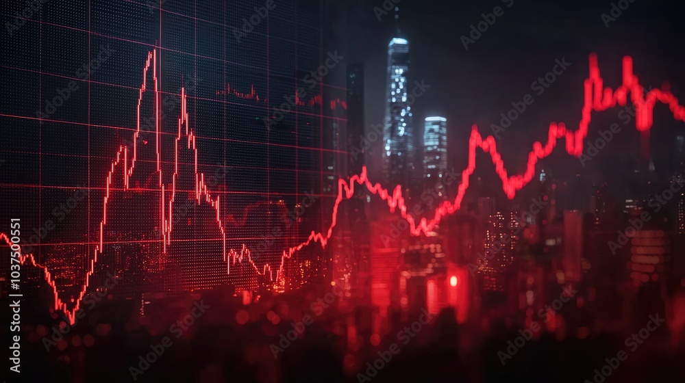 Red chart with peaks of fall and rise. Business chart. Stock ...