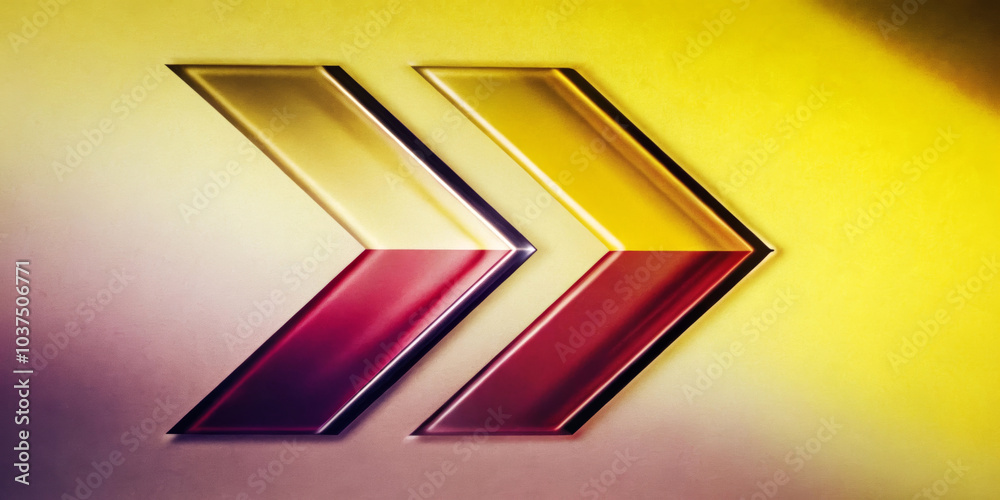 Two overlapping chevron arrows move to the right, displaying a gradient ...