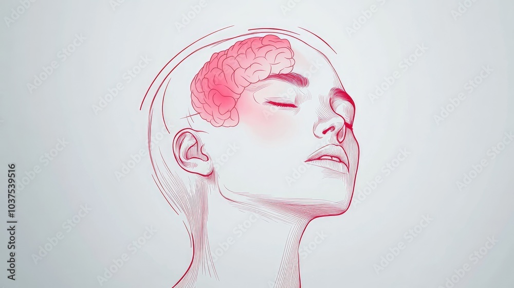 Gray outline of a head with red pain areas on the forehead, side, and ...