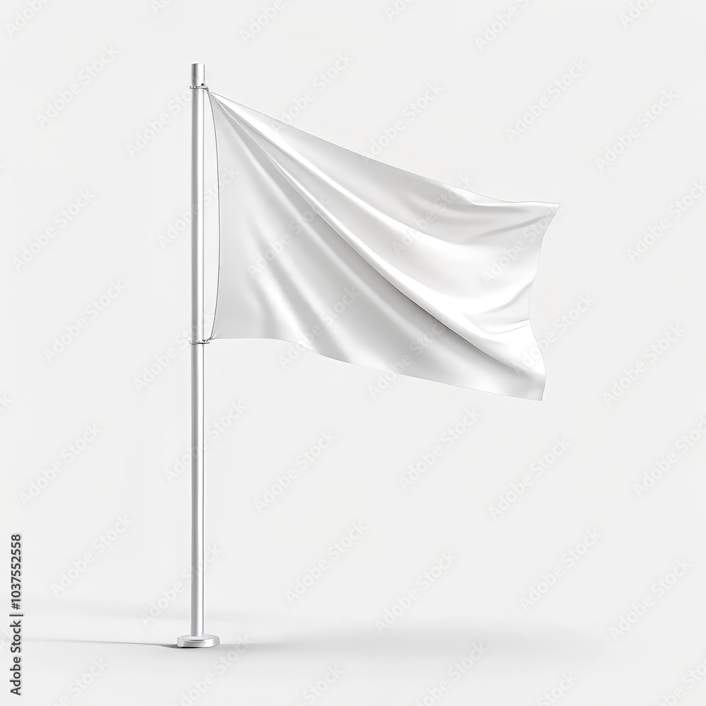 White wind flag mockup displayed on a standard pole in a bright studio ...
