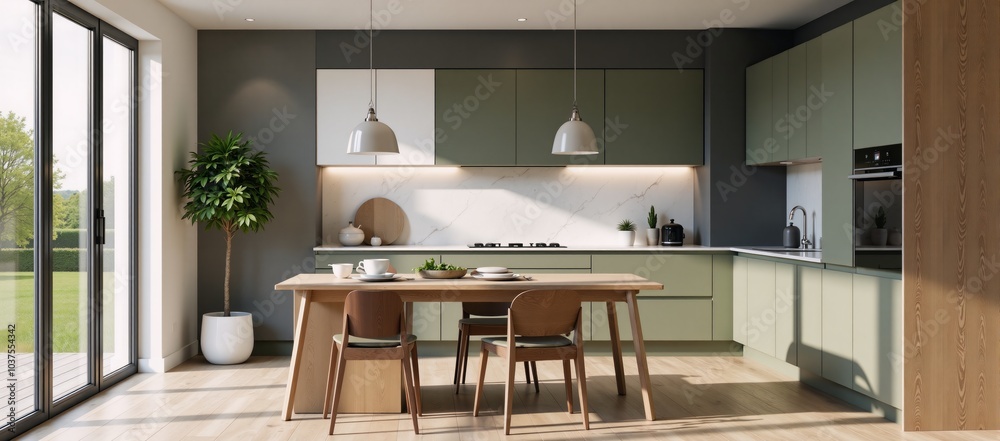 Kitchen mock-up showcases an indoor scene featuring a home kitchen ...