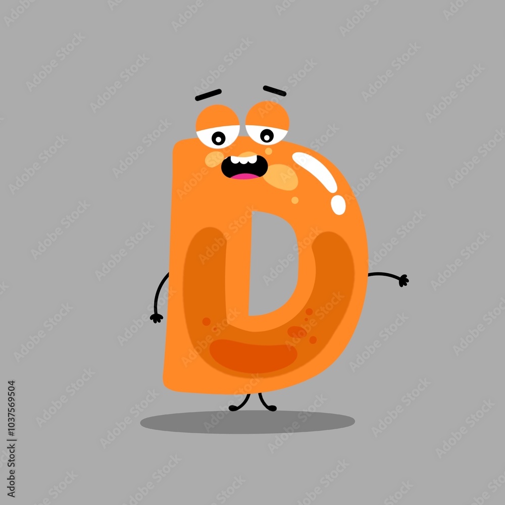 Cartoon alphabet font D,cute funny character for kids , D vector image ...