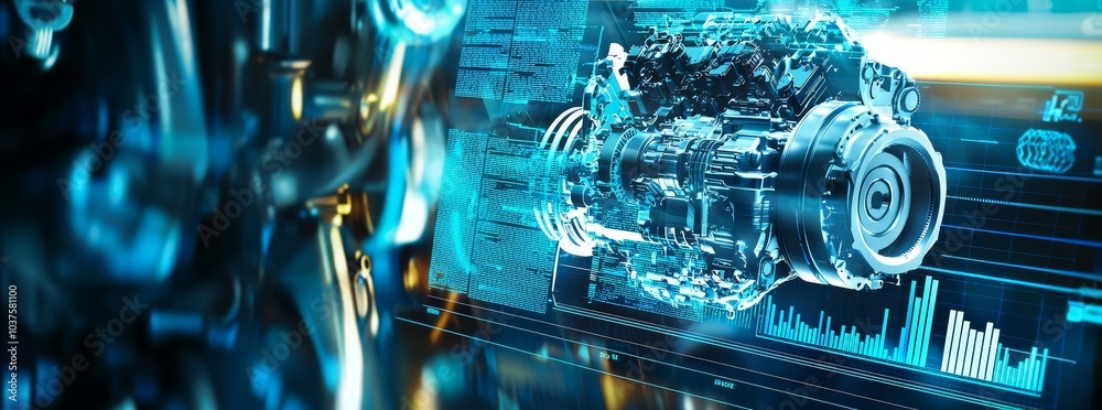 An airplane's jet engine in HUD UI style. Industrial airplane blueprint ...