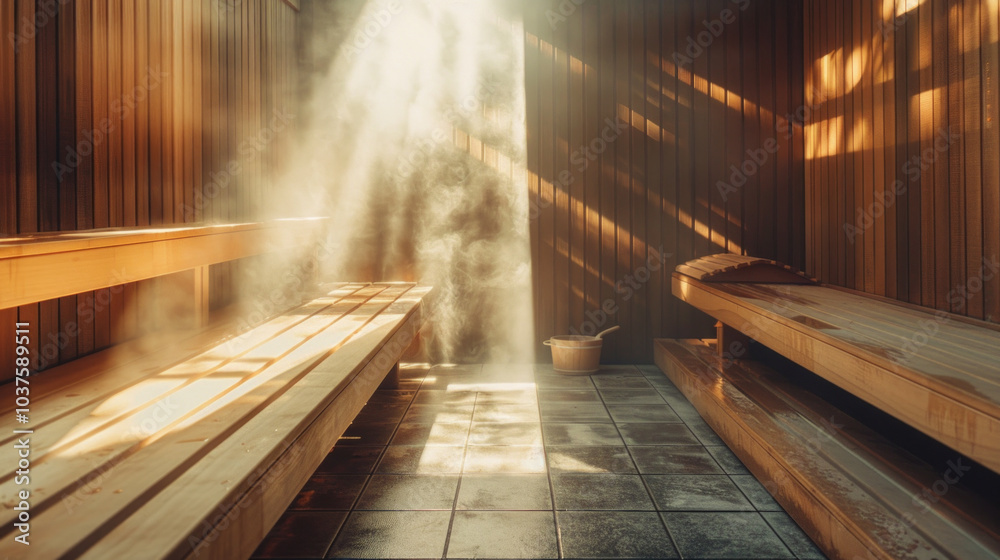 Clean and Minimalistic Finnish Sauna Interior with Sunlight Streaming ...