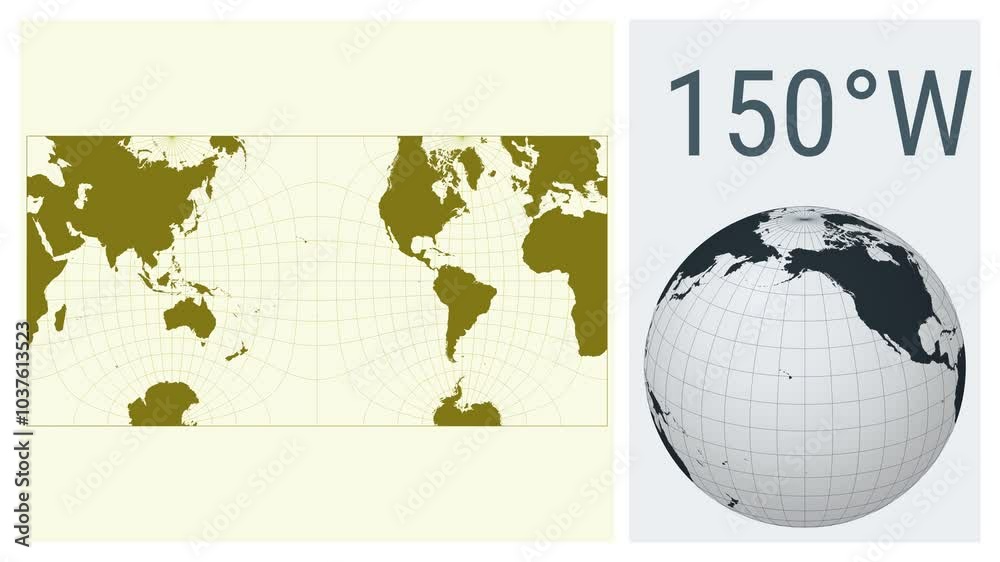 World Map Animation Guyou Hemisphere In A Square Projection Solid Color Style Animated World