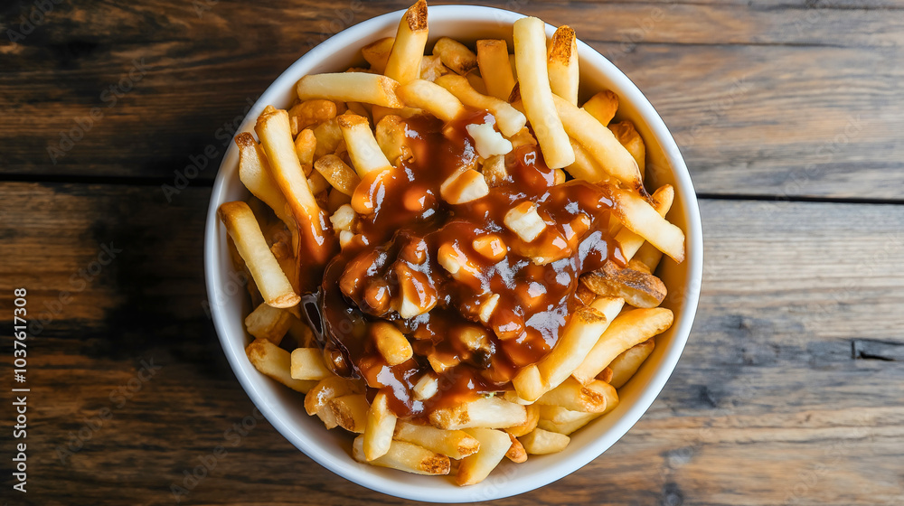 Delicious canadian poutine gravy, homemade dish fast food, traditional ...