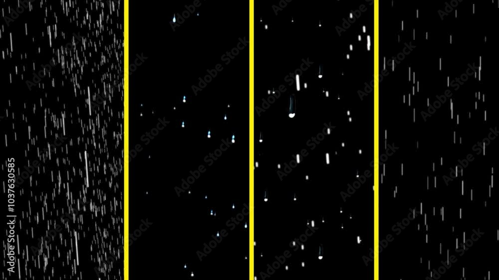 Animation Of Rain Loop. Realistic Rain Motion Animation Over Black ...