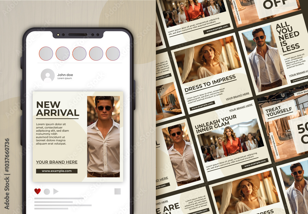 Elegant Neutral Fashion Social Media Post Set plantilla de Stock | Adobe Stock