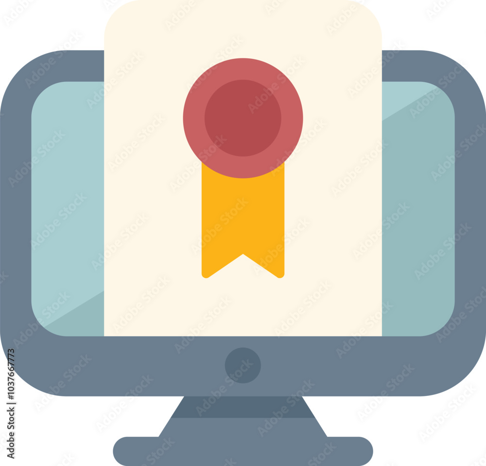 Computer displaying a certificate, representing online education, e ...