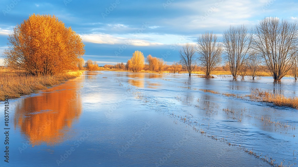 Flooded wetlands with native plants starting to grow back after the ...