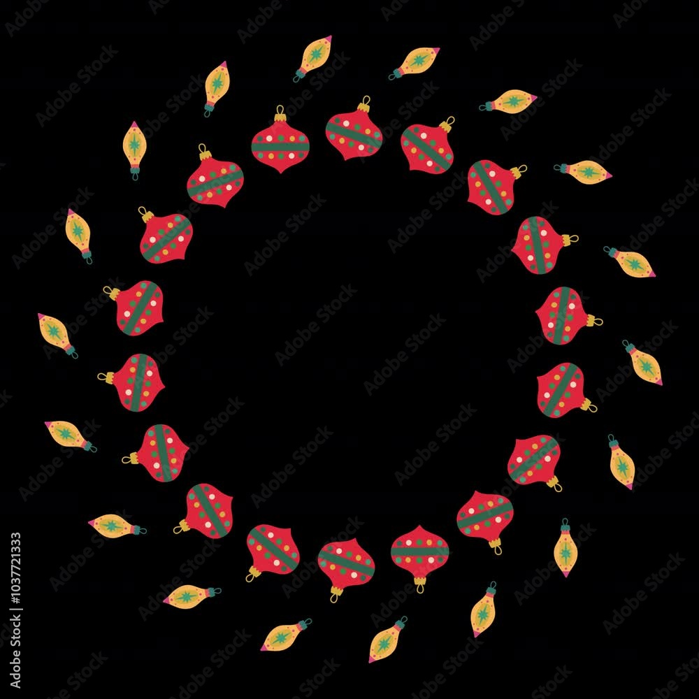 Christmas animated circle rotating double colorful ornaments motion ...