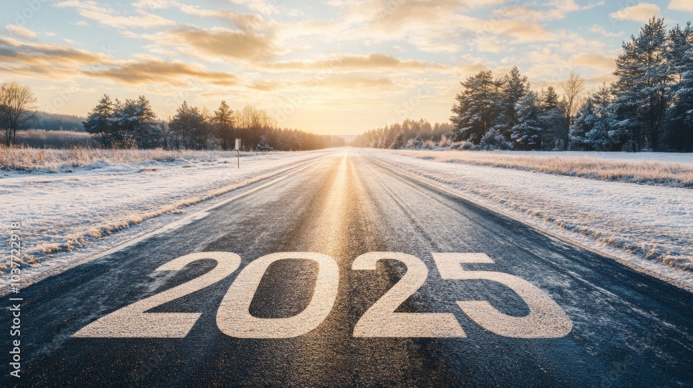 Road to 2025 with an empty road with written 2025 and arrow pointing ...
