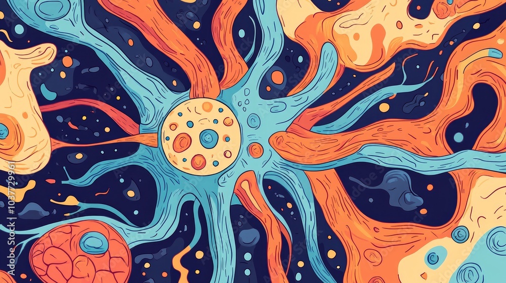 2D cartoon illustration depicting the anatomy of a neuron in a doodle ...