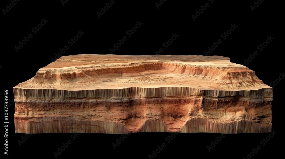 3D rendering of a cross section of a desert mountain mesa isolated and ...