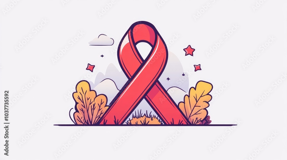 Red ribbon in line art style for Sickle Cell Awareness Month ...