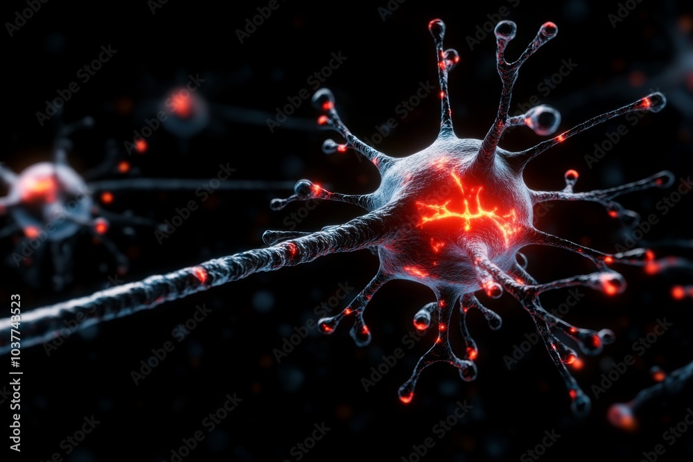Minimalist neuron with simple lines representing the axon and dendrites ...