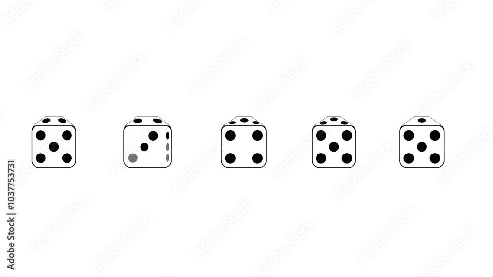 Game dice set isolated on transparent background. Set of dice in flat and linear design from one ...