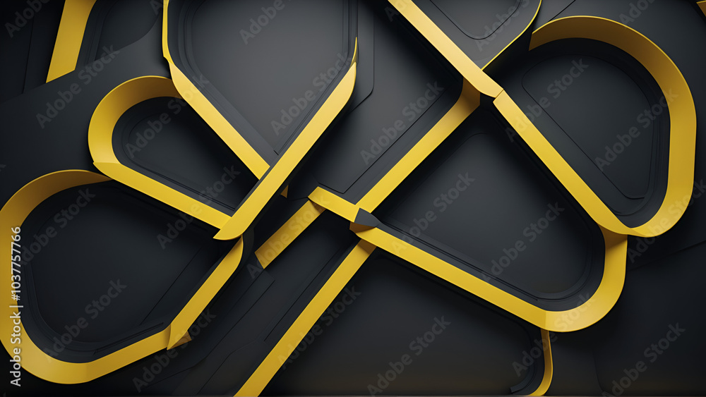 rotating dark cruciform shapes with yellow edges. abstract animation ...