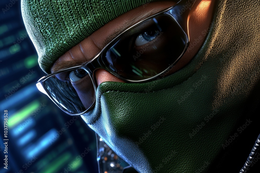 Black hat hacking, depicted in hyper-realistic detail, showing a hacker ...