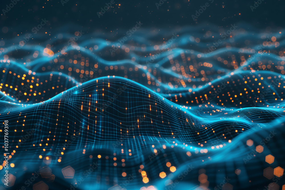 cyber tech background Abstract 3D digital waveforms with glowing points ... cyber tech background Abstract 3D digital waveforms with glowing points ...