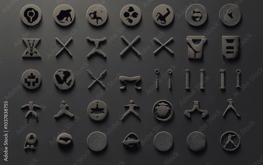 A collection of black icons in a vector format, featuring symbols for ...