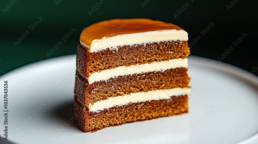 A classic honey cake in a perfectly round shape with smooth cream ...