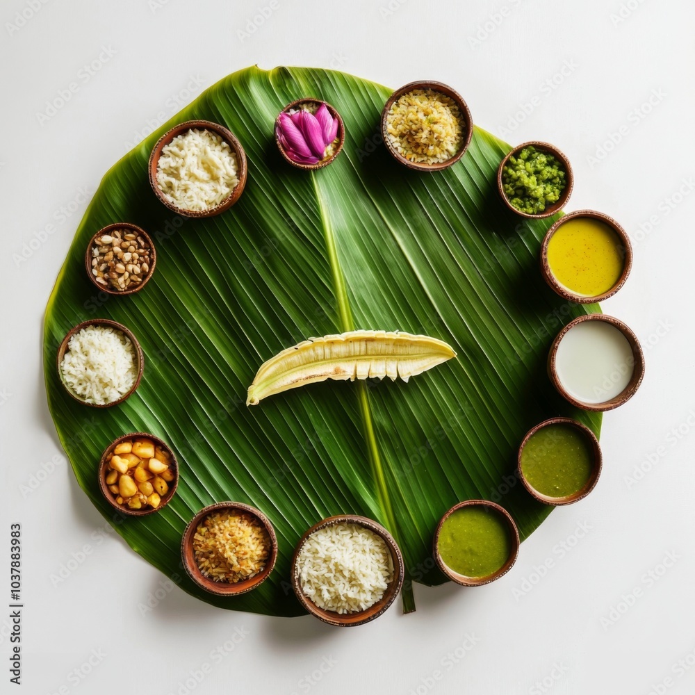 kerala sadhya in a banana leaf onam sadhya Stock Photo | Adobe Stock