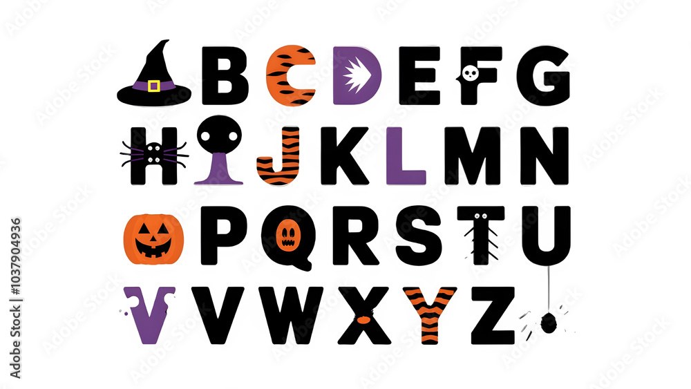 Cute halloween-themed alphabets on transparent background, png file ...