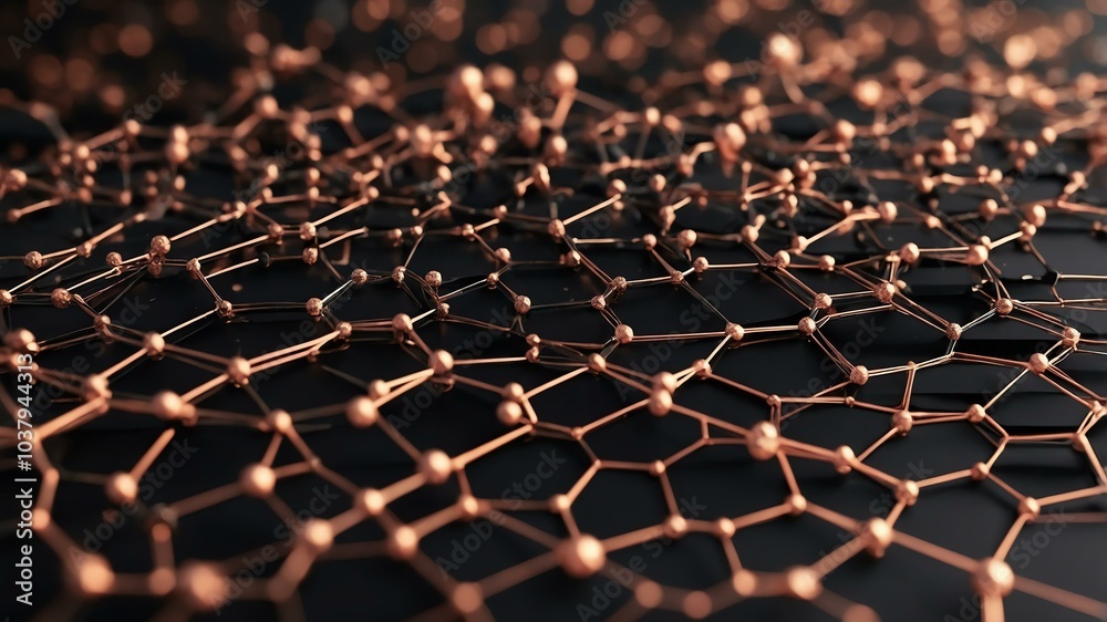 Abstract digital connection Charcoal Black and Rose Gold dots and lines ...