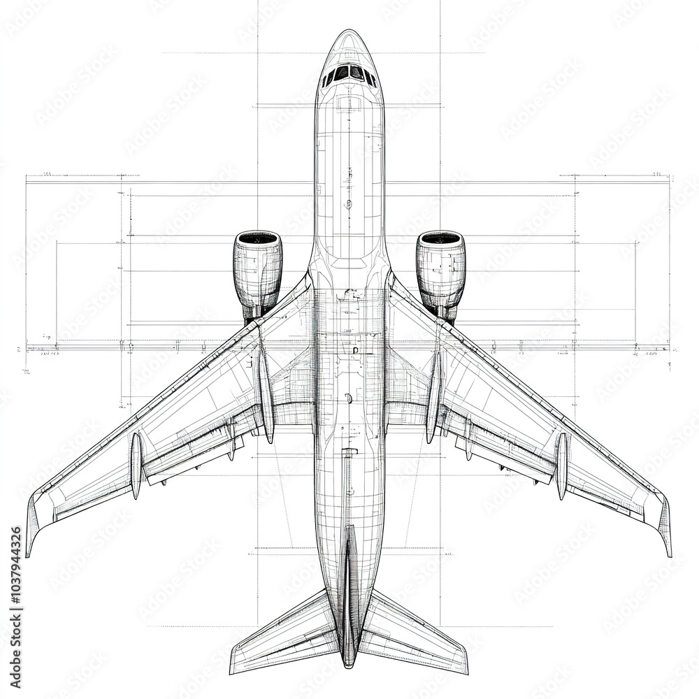 Airplane blueprint clipart, engineering element, technical drawing ...