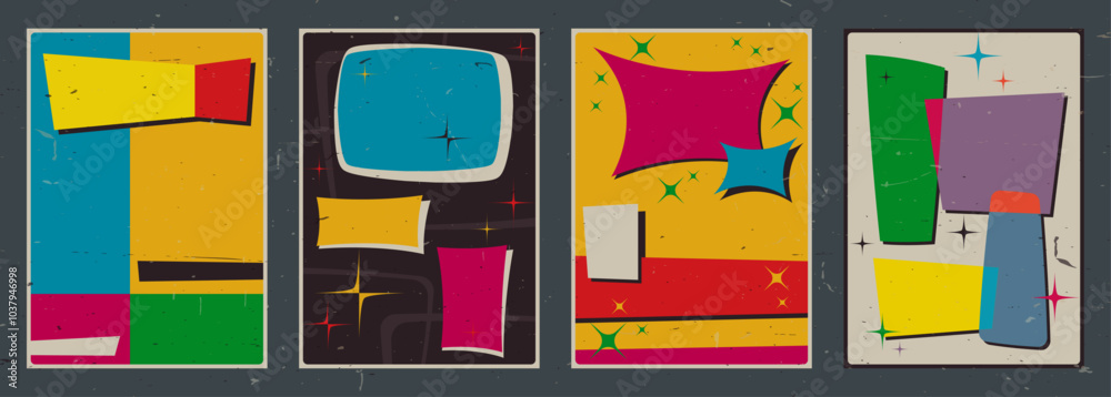 1960s Poster Set, Abstract Backgrounds for Retro Party, Event. Retro ...