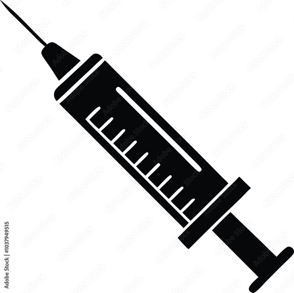 injection icon vector, medical syringe silhouette, syringe with drop ...