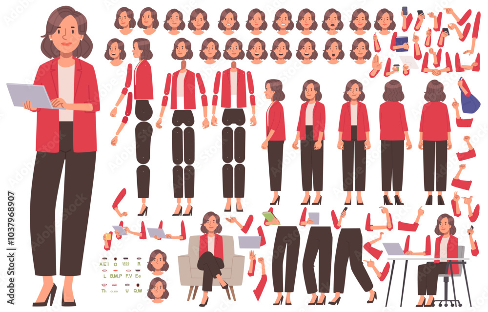 Business woman character constructor. Female manager. Set of different ...