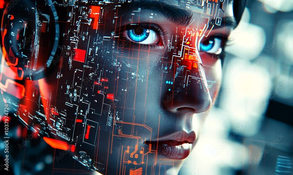 3D rendering of a female cyborg head with cybernetic brain Stock Video ...