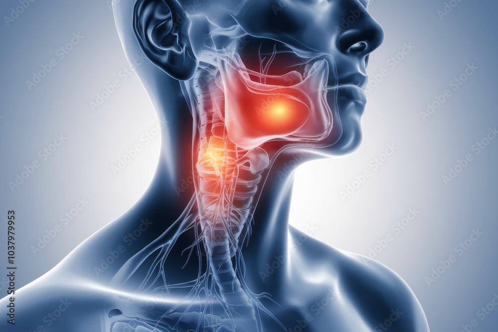 Detailed view of human throat anatomy with highlighted areas on a soft ...