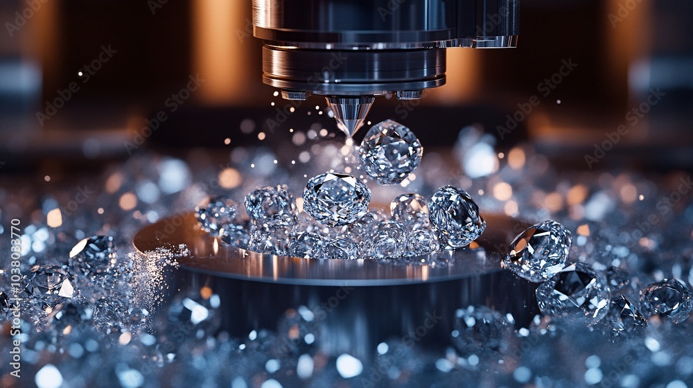 Cutting-edge CVD diamond growth process, carbon atoms being deposited ...