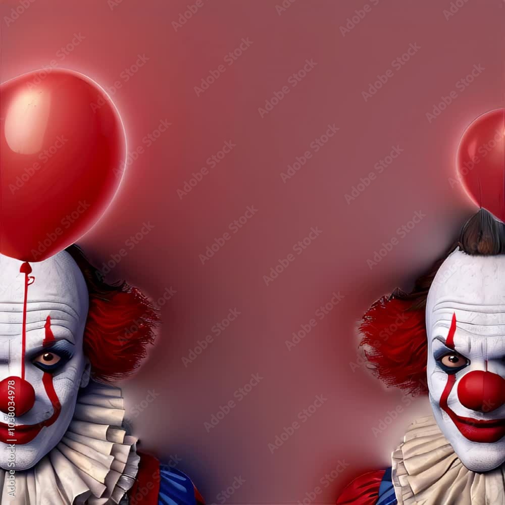 scary clowns with a white face and red balloon. Halloween concept ...