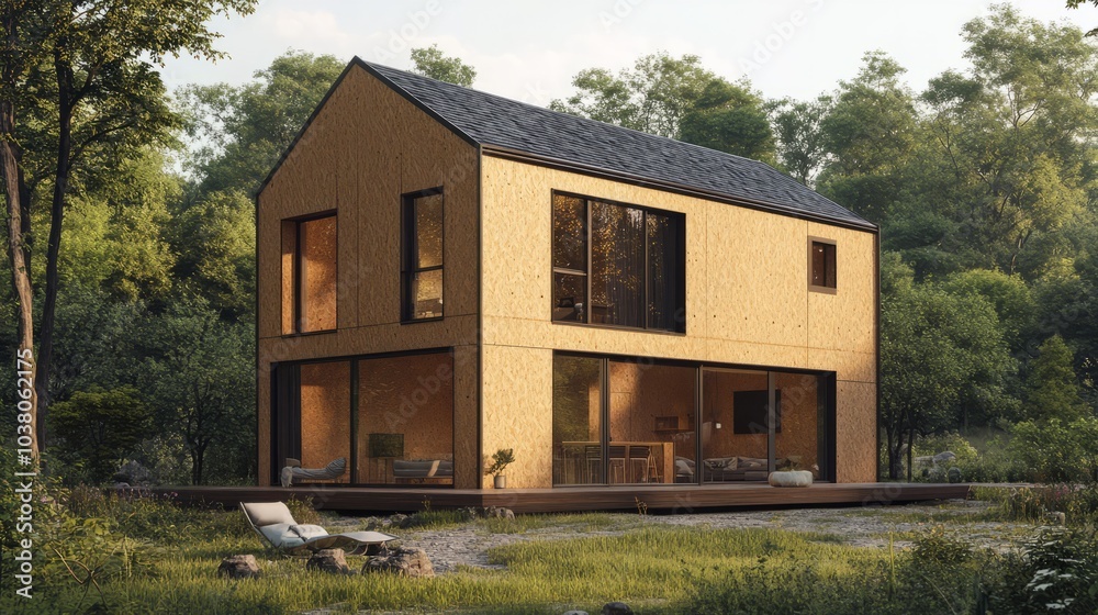 Modern SIP Panel House with OSB Exterior Walls Stock Photo | Adobe Stock