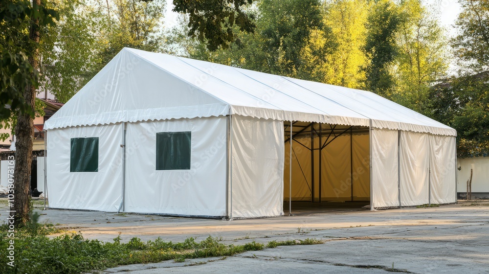 Spacious White Tent for Event Rental: A large, white tent with windows ...