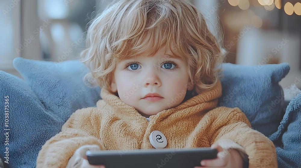 Kindergarten Child Using Educational Tablet to Learn Numbers and ...