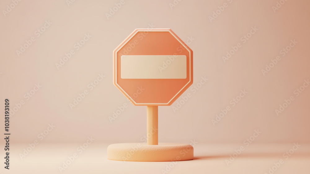 Front-facing warning sign, tiny icon, 3D clay render, soft matte finish ...