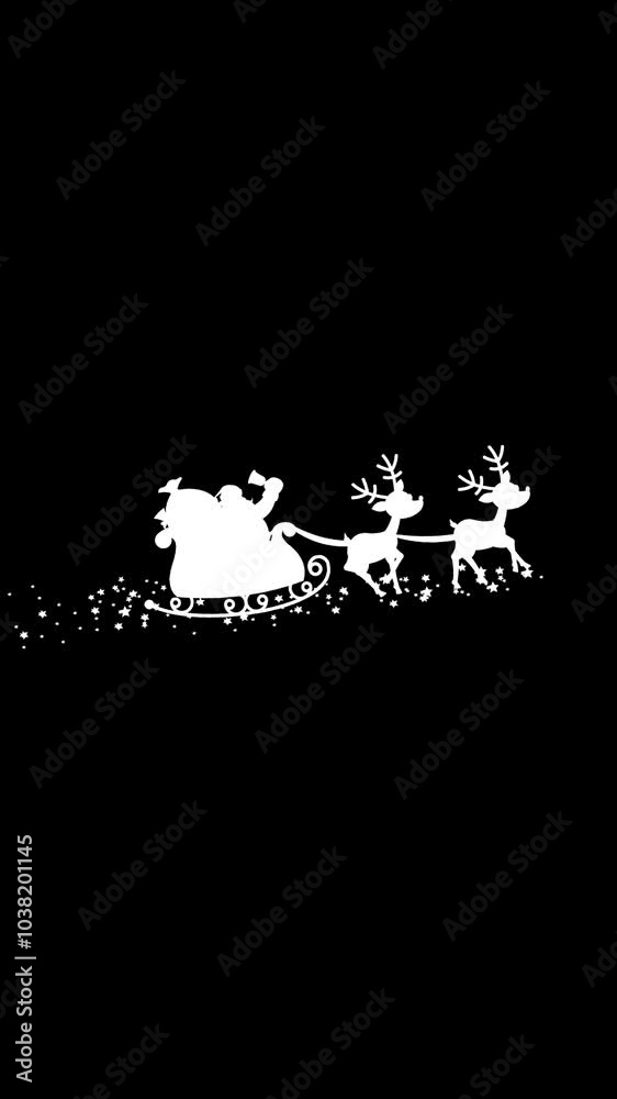 Santa In A Sleigh And Reindeer Flying On Christmas Night White ...