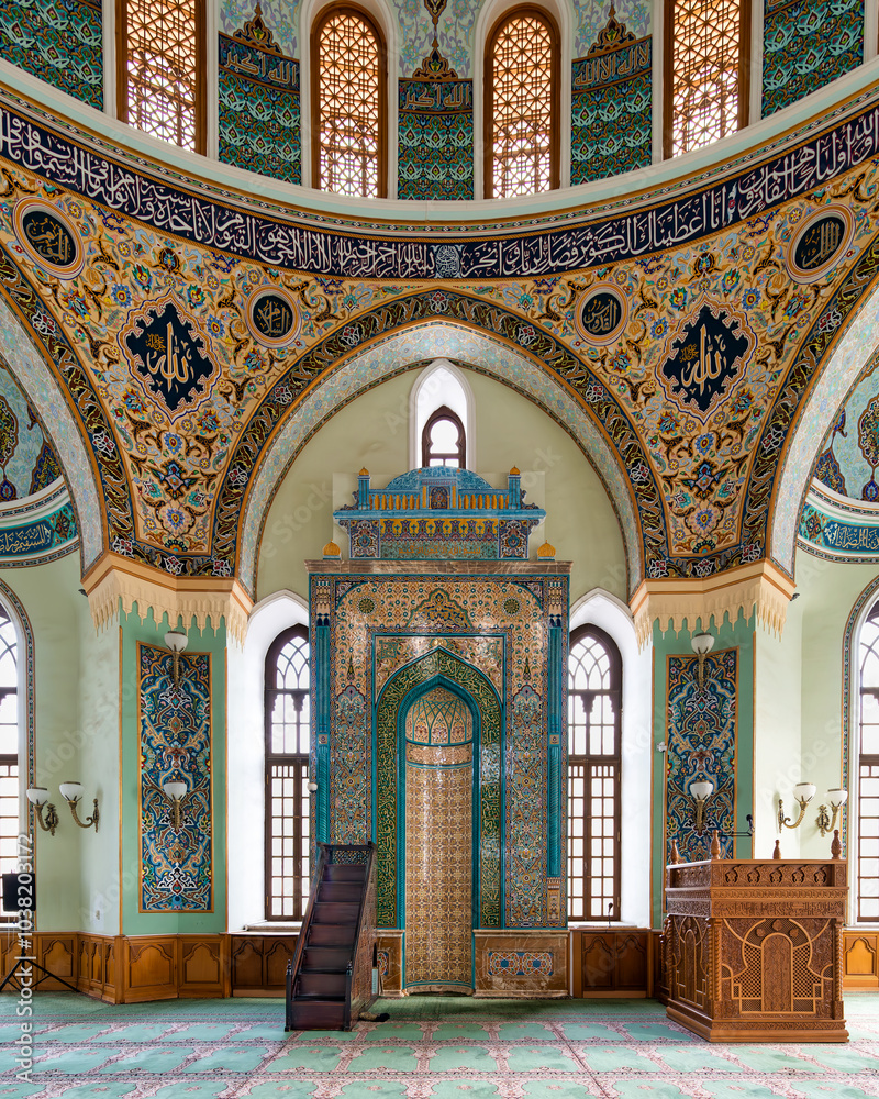 The elaborate Mihrab, also known as the Niche of Taza Pir Mosque in ...