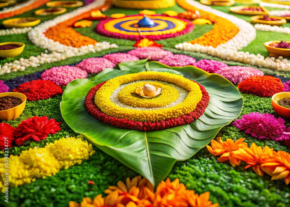 ภาพประกอบสต็อก Happy Onam Greetings Design with Festive Elements ...