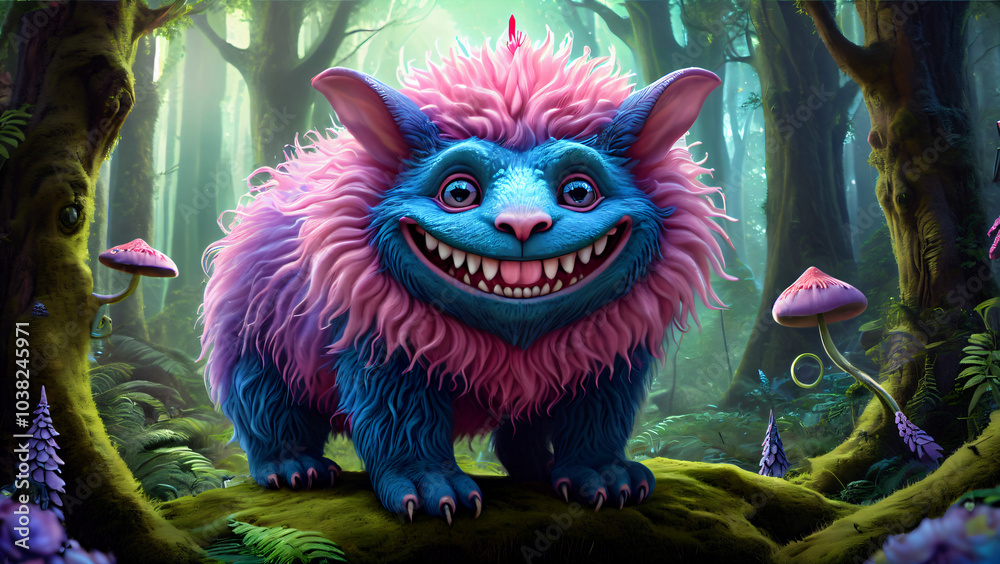 The Enchanted Blue-Furred Creature with Spiraled Horns and a Gemstone ...