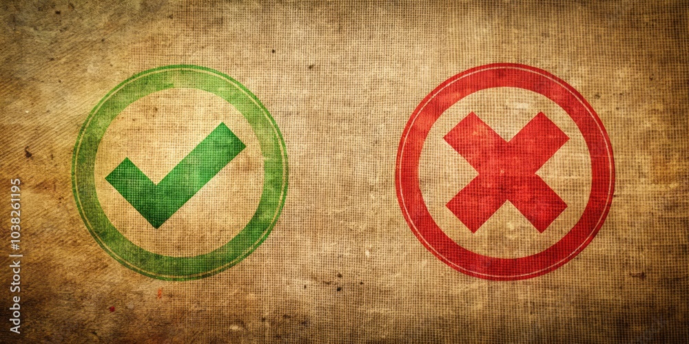 Vintage Style Photography of Green Check Mark and Red Cross Mark ...