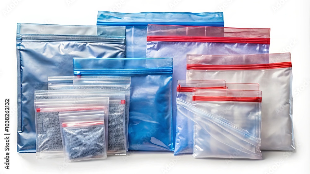 Waterproof Plastic Ziplock Bags and Empty Pouches Mockup, Polythene ...