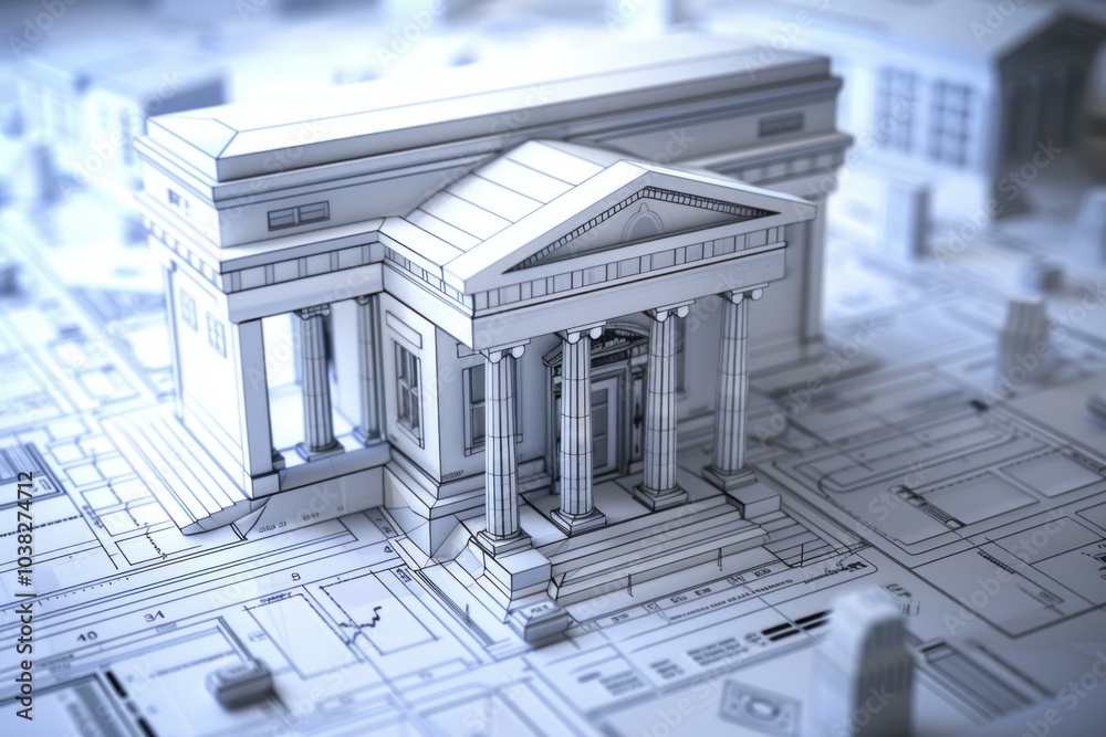 Scale model of a neoclassical bank building is standing on top of ...