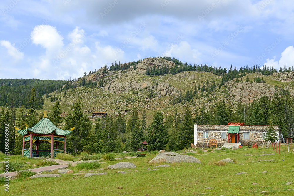 The grounds of the Manzushir Monastery located in the south of ...