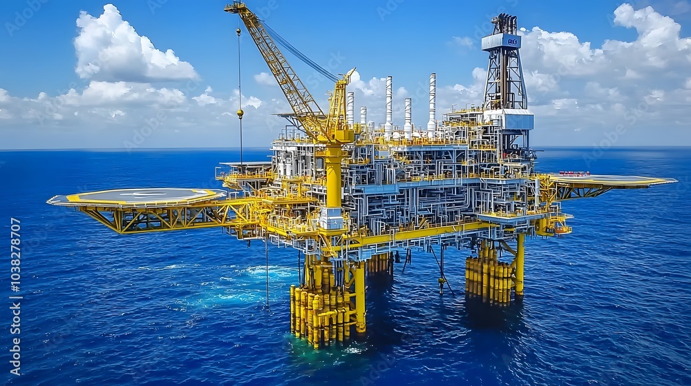 Oil Refinery Connection: A pipeline linking an offshore oil rig to an ...